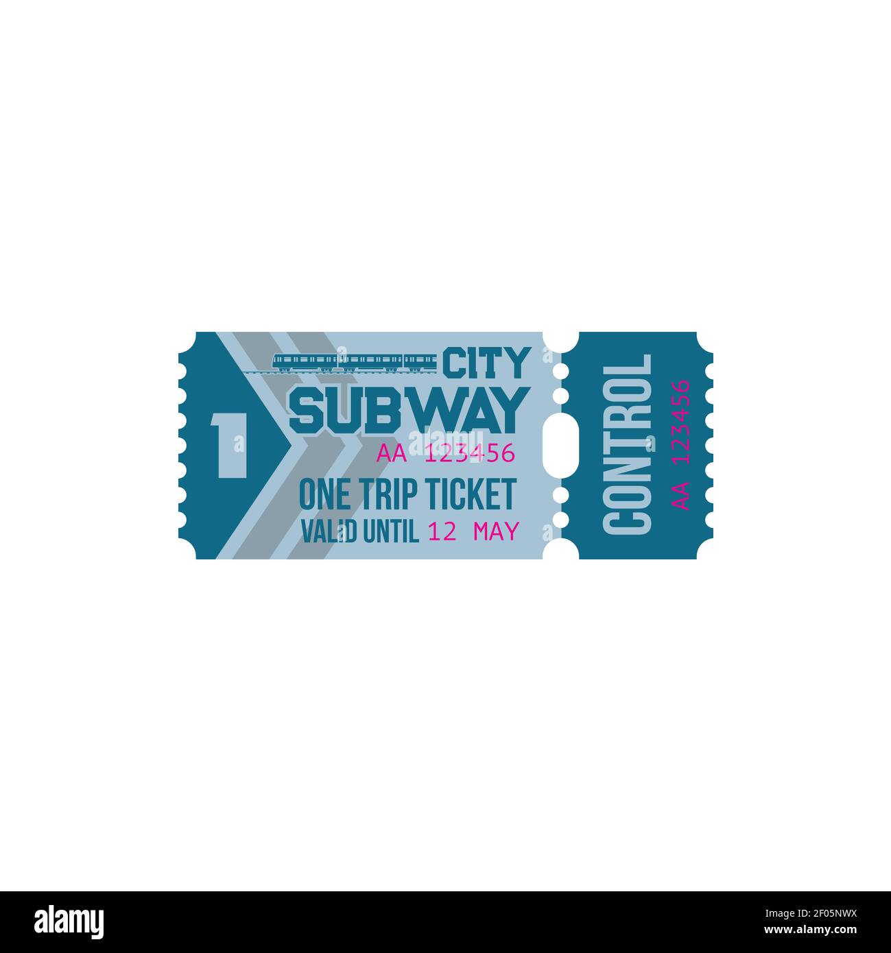 Passenger ticket on tube or subway isolated entry. Vector blue paper ...