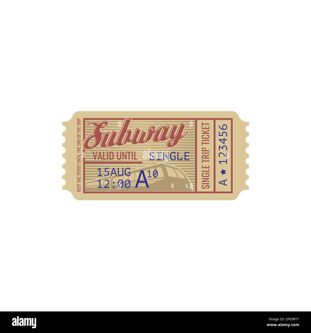 Subway single trip ticket isolated retro pass on train template. Vector ...