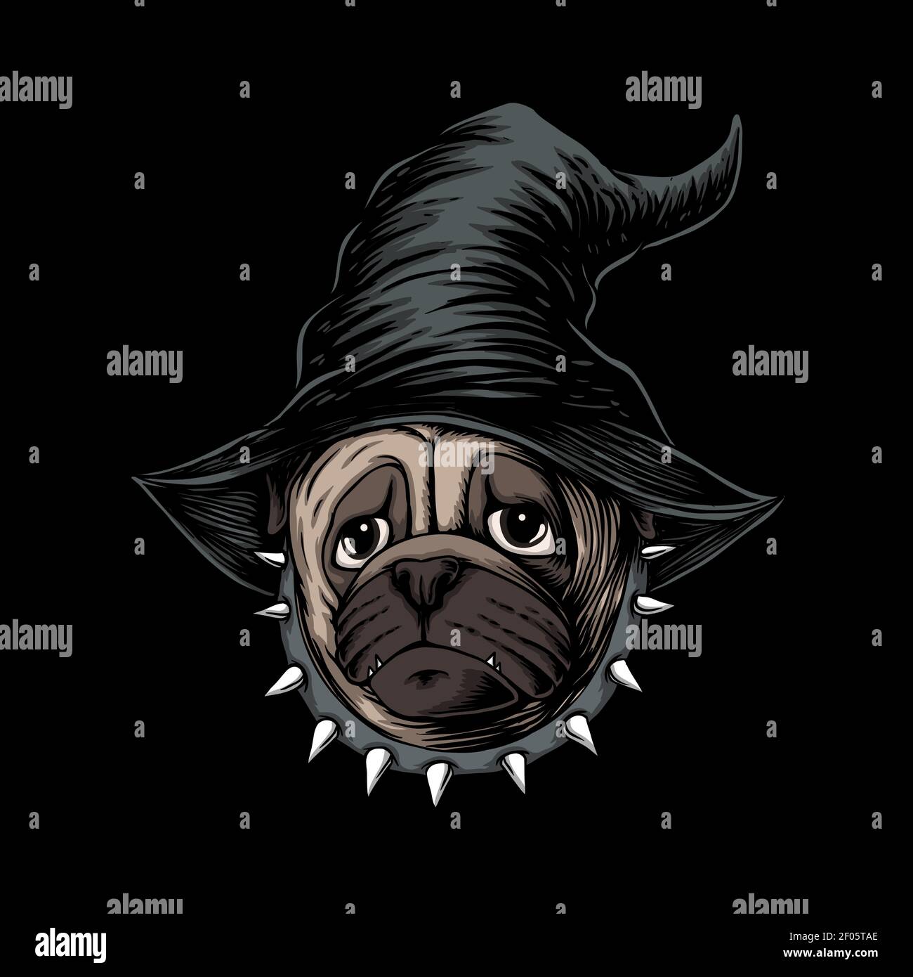 Halloween Pug dog wear hat witch vector illustration for your company ...