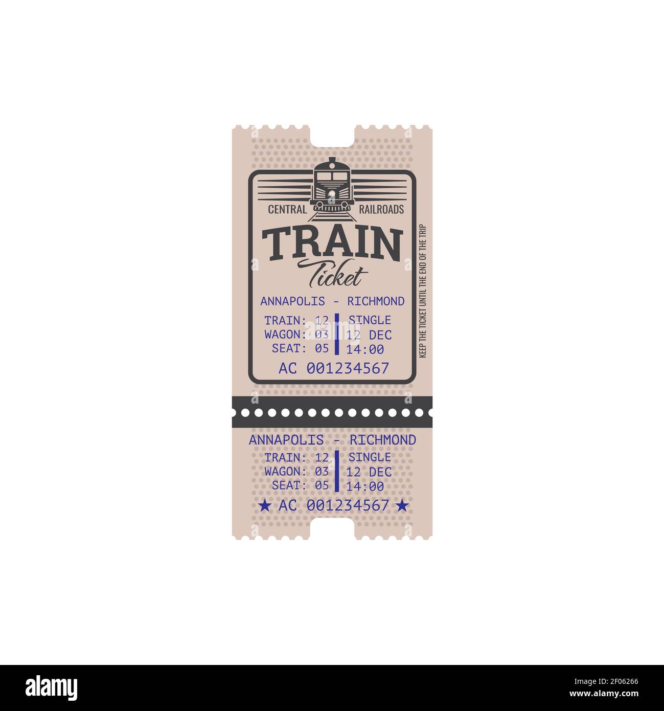 Railway ticket Philadelphia Denver isolated mockup Stock Vector Image ...