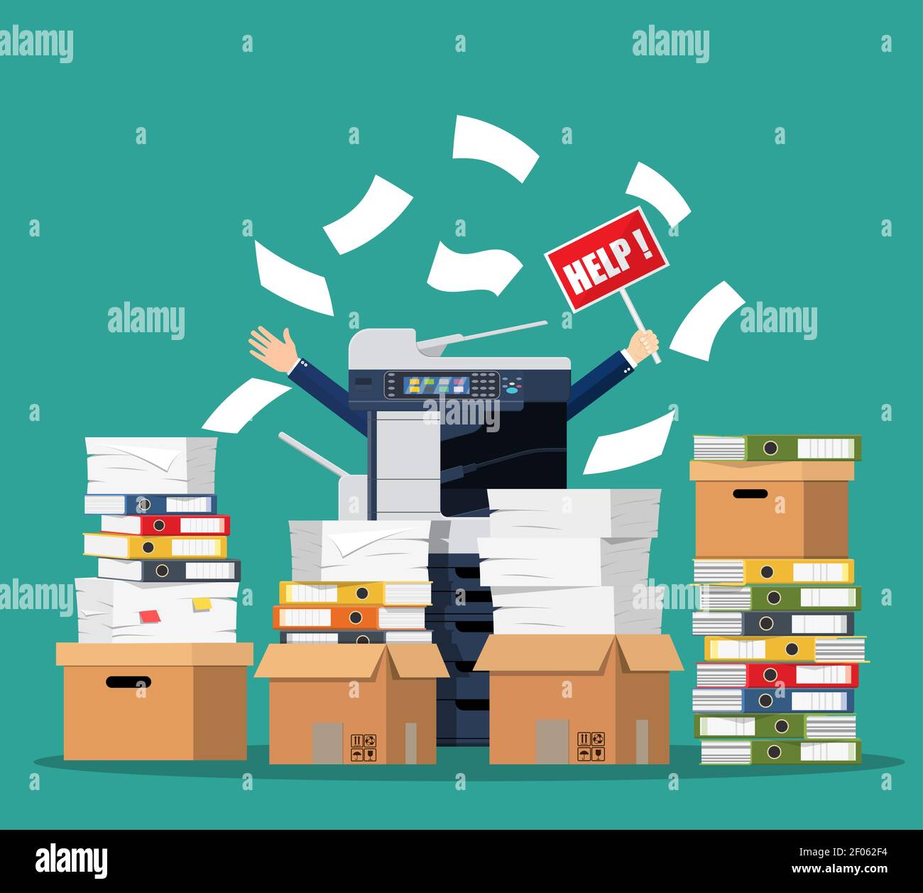 Stressed cartoon businessman in pile papers Stock Vector Image & Art ...