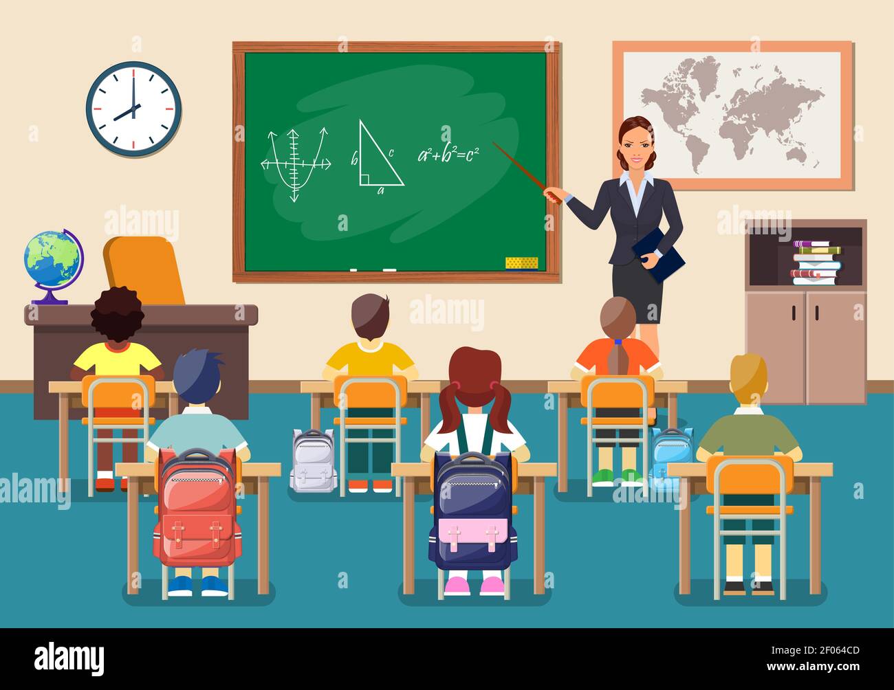 school children group and young teacher woman Stock Vector Image & Art ...