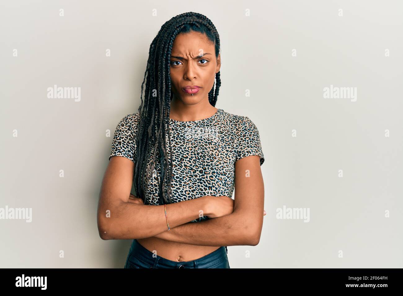 African american woman wearing casual clothes skeptic and nervous ...