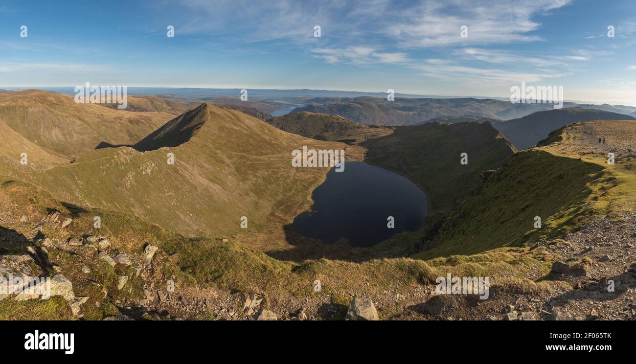 Panoramic view of Red Tarn and the Helvellyn edges from the summit ...