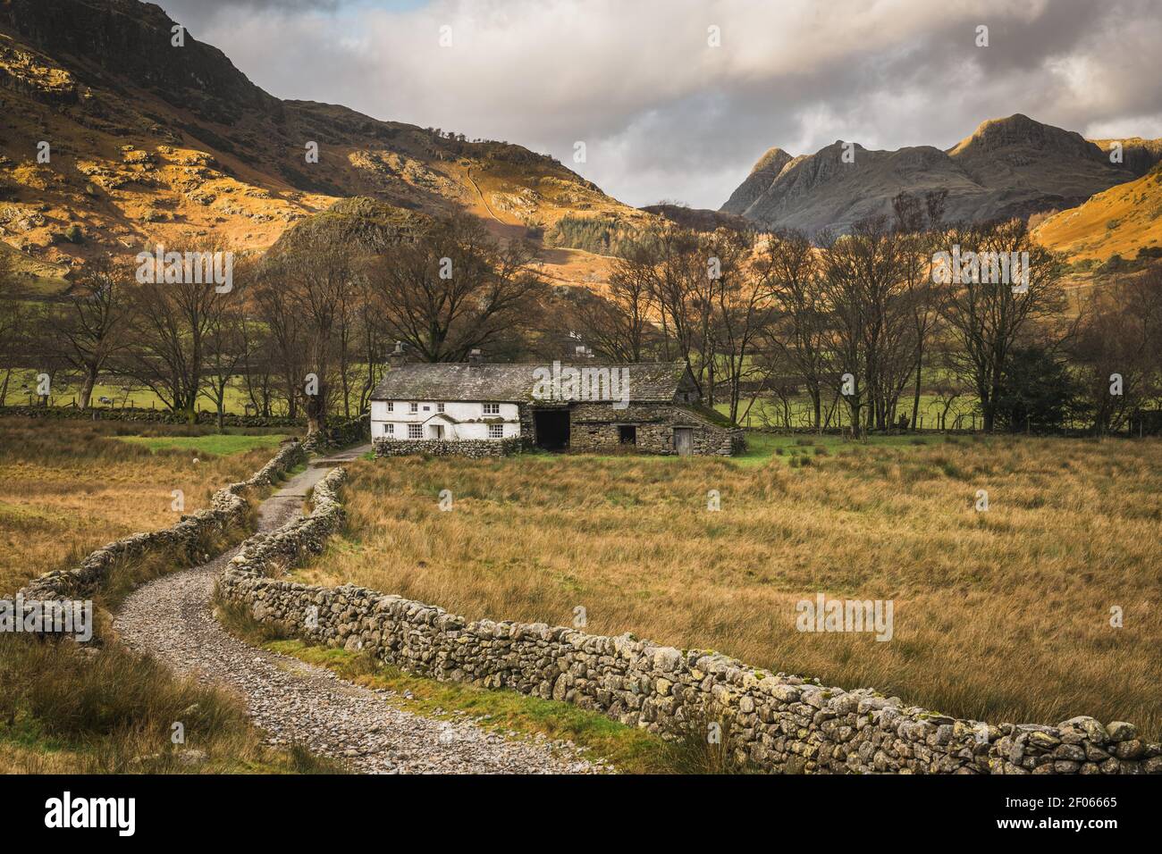 Fell Foot Farm in Little Langdale with the Langdale Pikes behind Stock ...