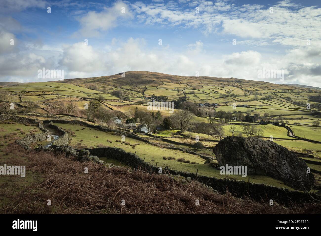 Looking across the valley towards the village of Kentmere from above ...