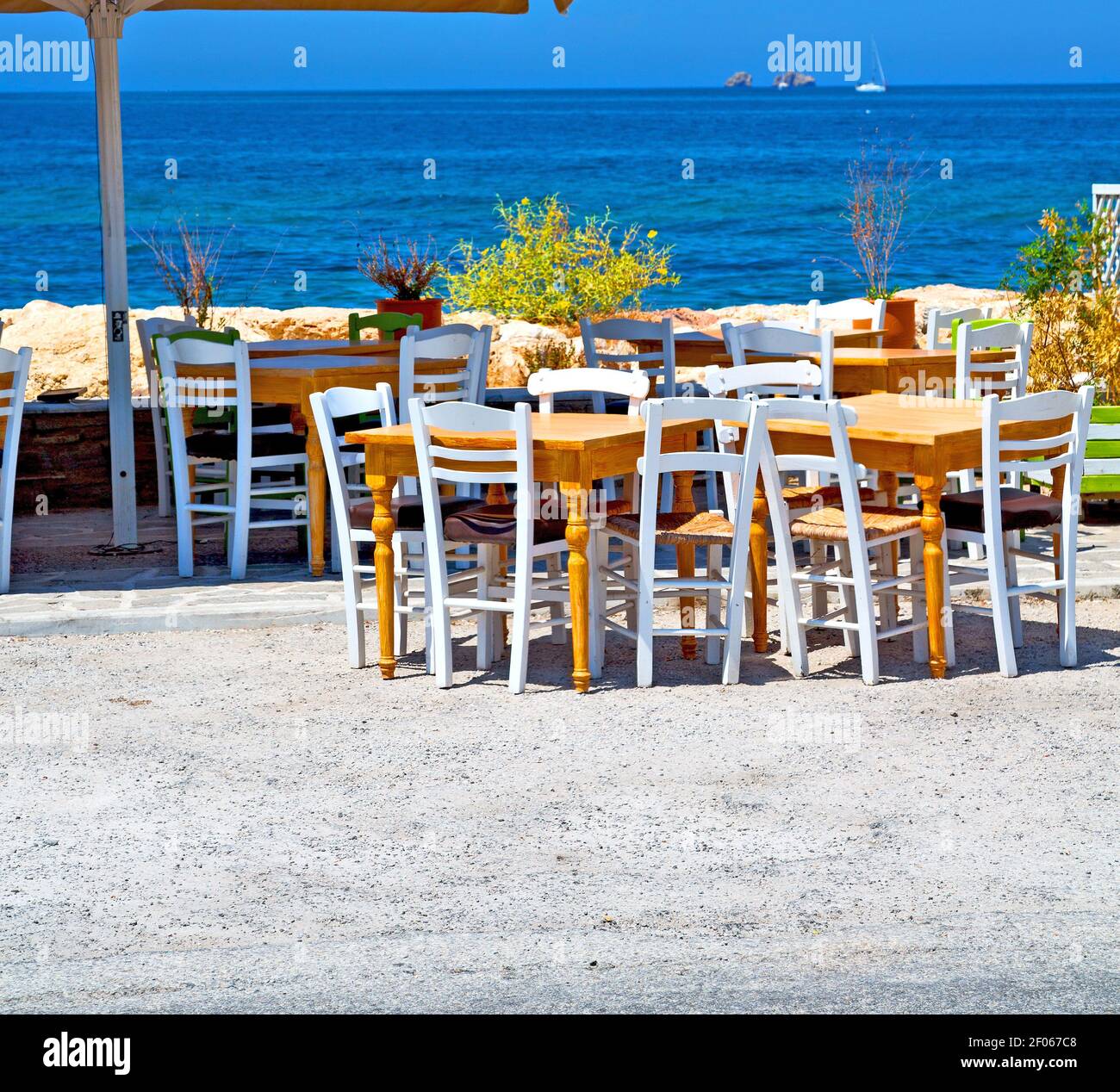 Table in santorini europe greece old restaurant chair and the summer ...