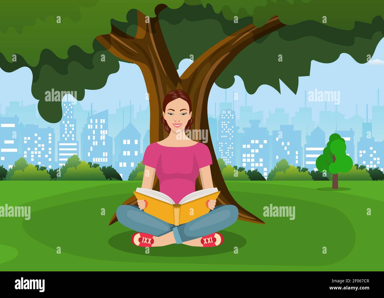 Female Reading Outdoors Stock Vector Images Alamy
