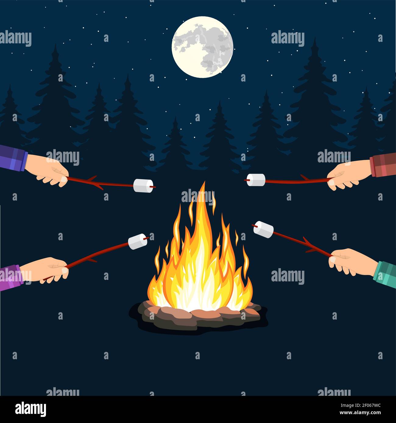Bonfire with marshmallow, stone Stock Vector Image & Art - Alamy