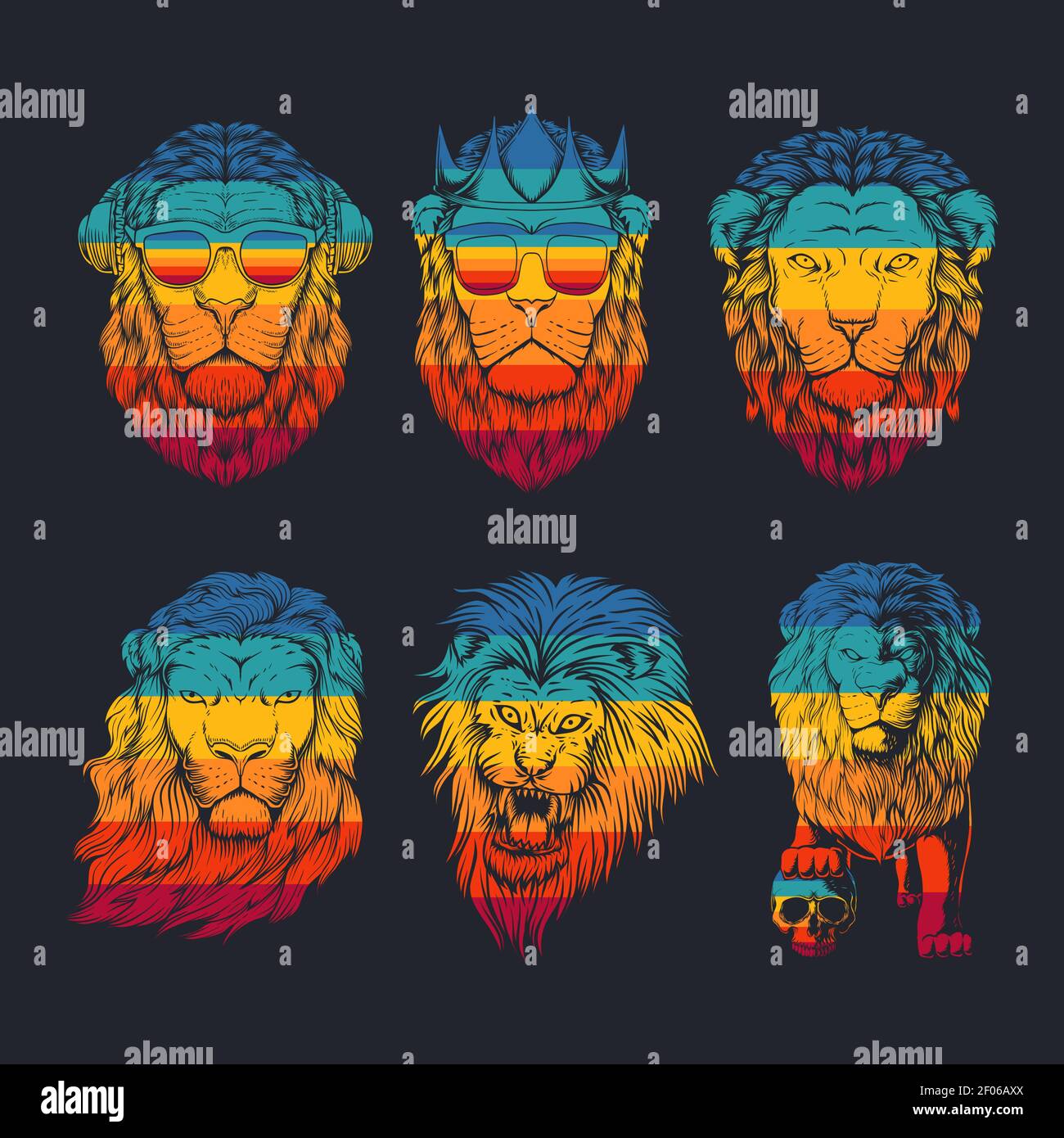 lion collection retro vector illustration for your company or brand ...