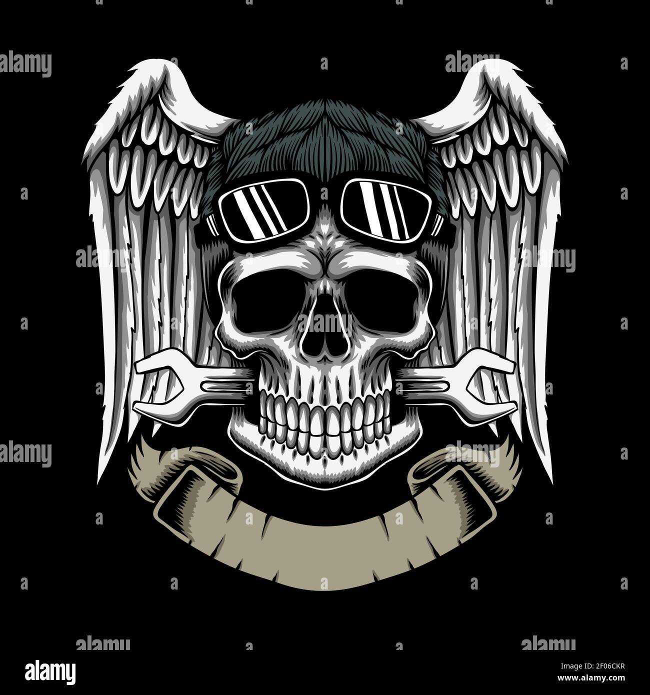 MECHANIC SKULL RIBBONS VECTOR ILLUSTRATION FOR YOUR COMPANY OR BRAND ...