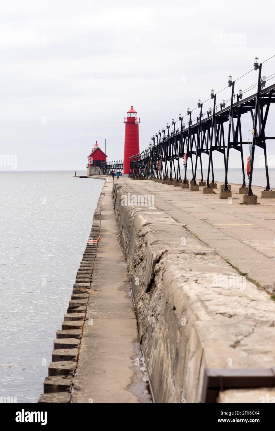 Dual Lighthouses Grand Haven Nautical Markers Lake Michigan Stock Photo ...