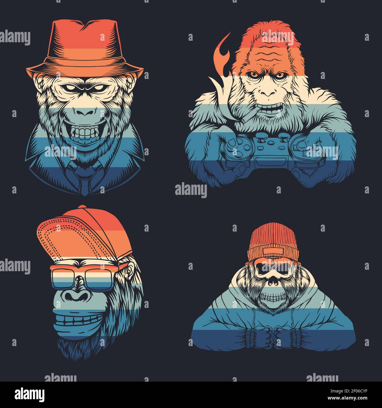 monkey set collection retro vector illustration for your company or ...