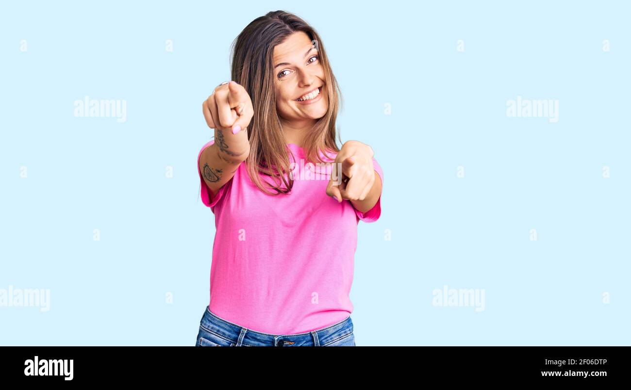 Beautiful caucasian woman wearing casual clothes pointing to you and ...