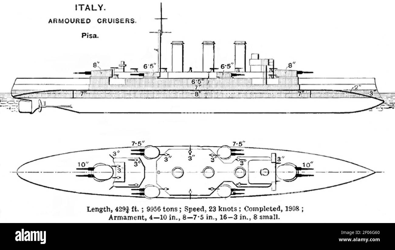 Pisa class cruiser diagrams Brasseys 1923 Stock Photo - Alamy