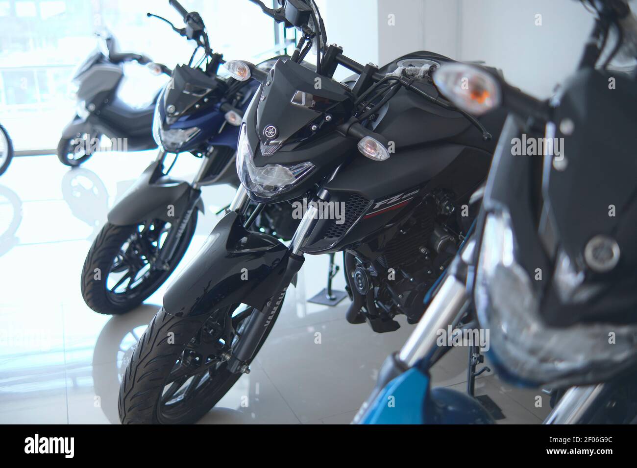 Motorcycles in the showroom Yamaha shop. Store motorcycle, professional ...