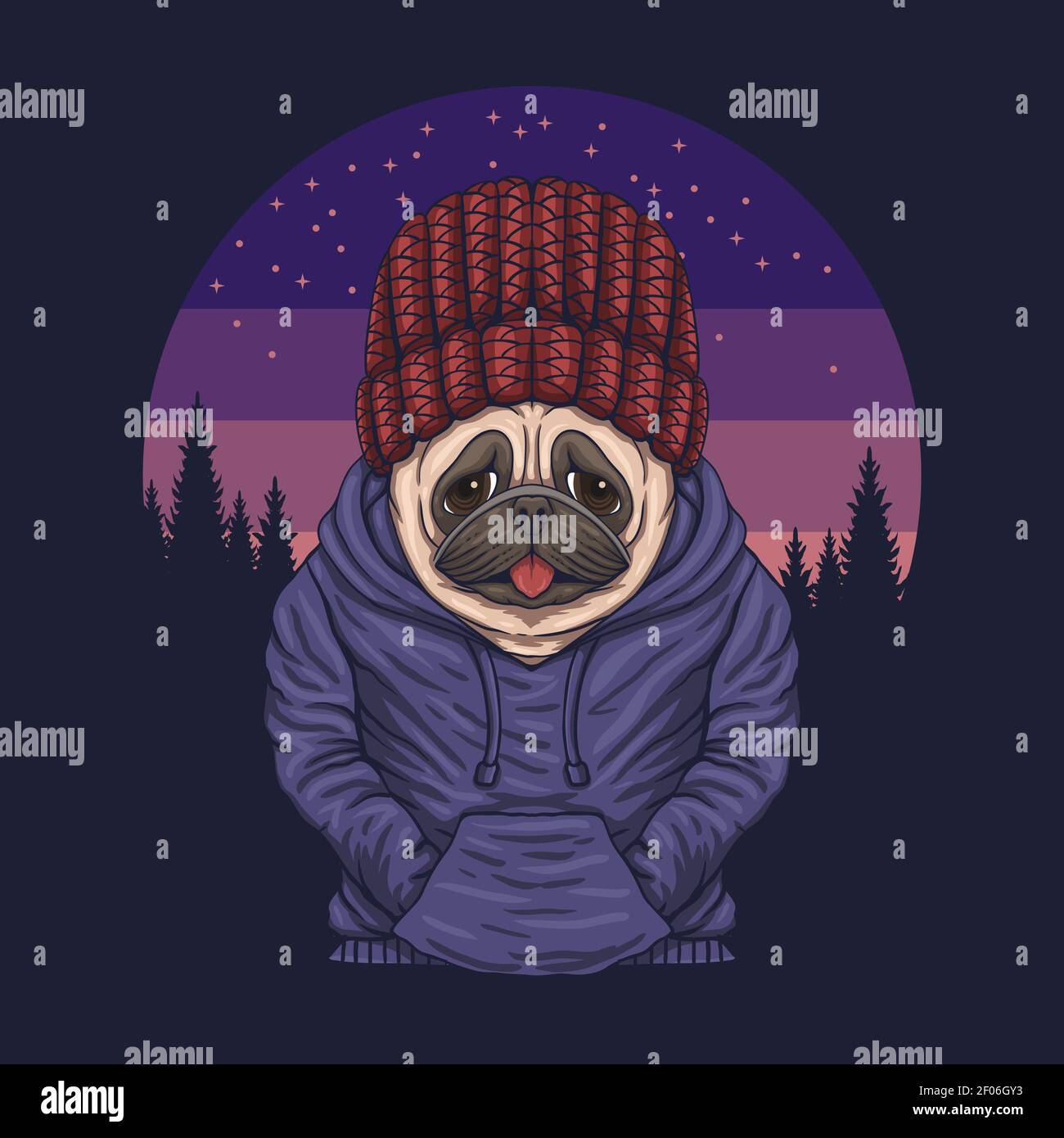 Pug dog night vector illustration for your company or brand Stock ...