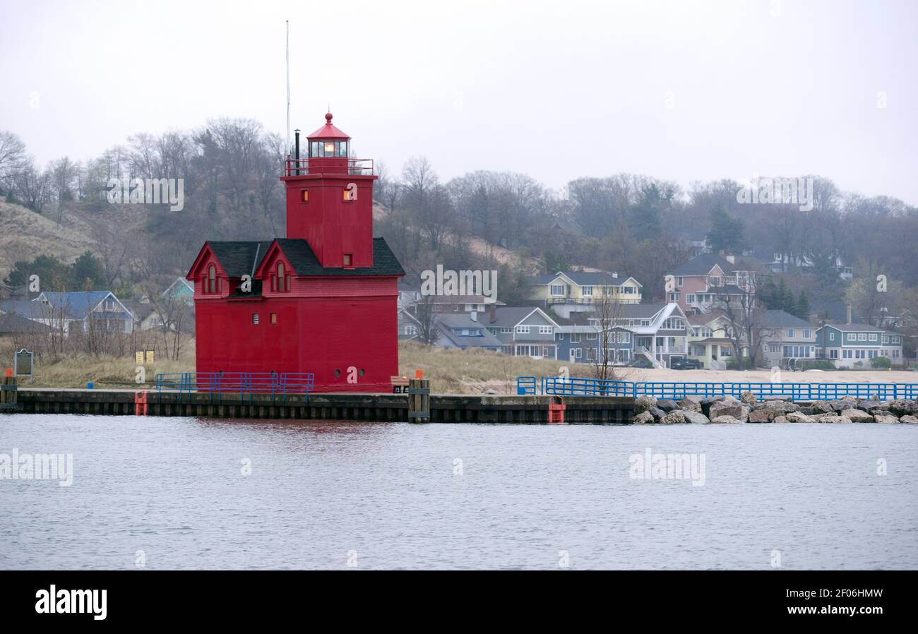 The Red Lighthouse Lake Macatawa Holland Michigan Great lakes Stock ...