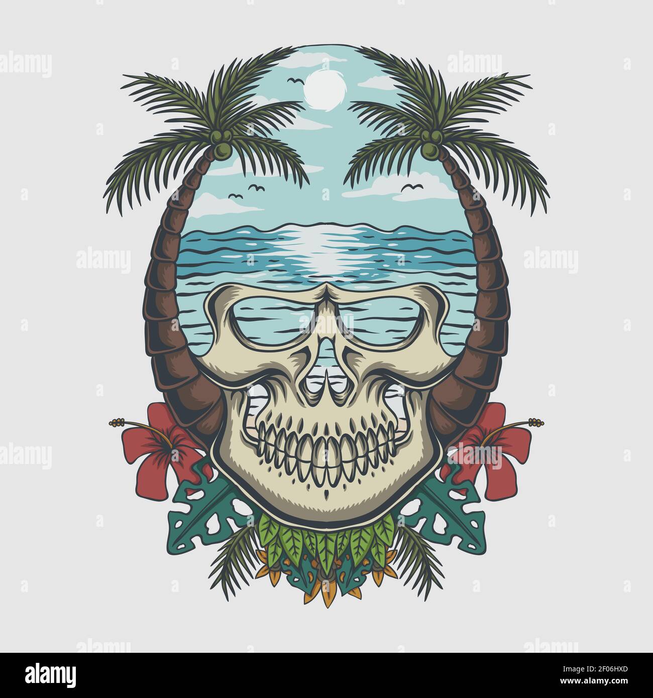 Skull beach tropical vector illustration for your company or brand ...