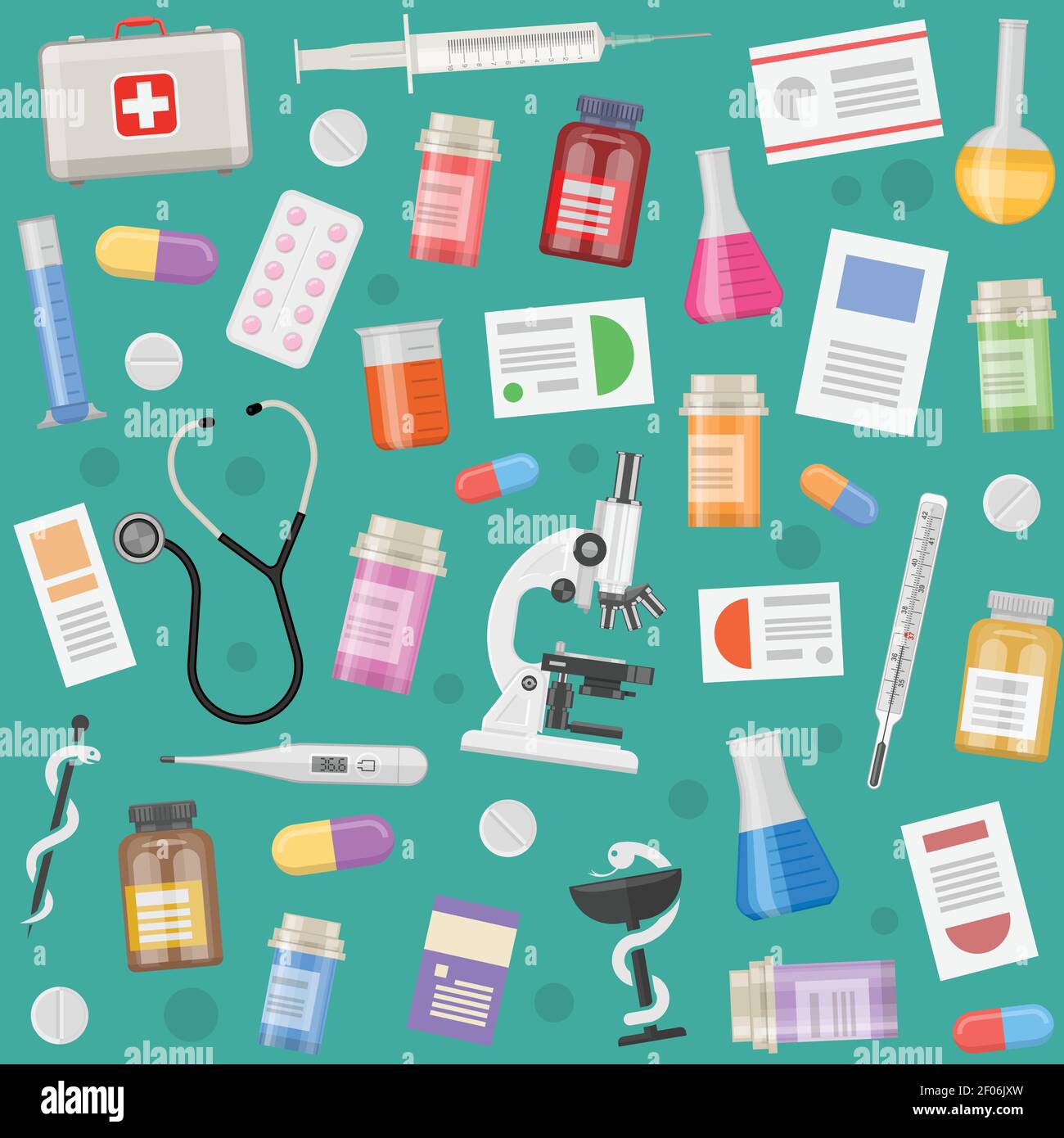 Medical objects pattern with prescriptions eguipment and instruments ...
