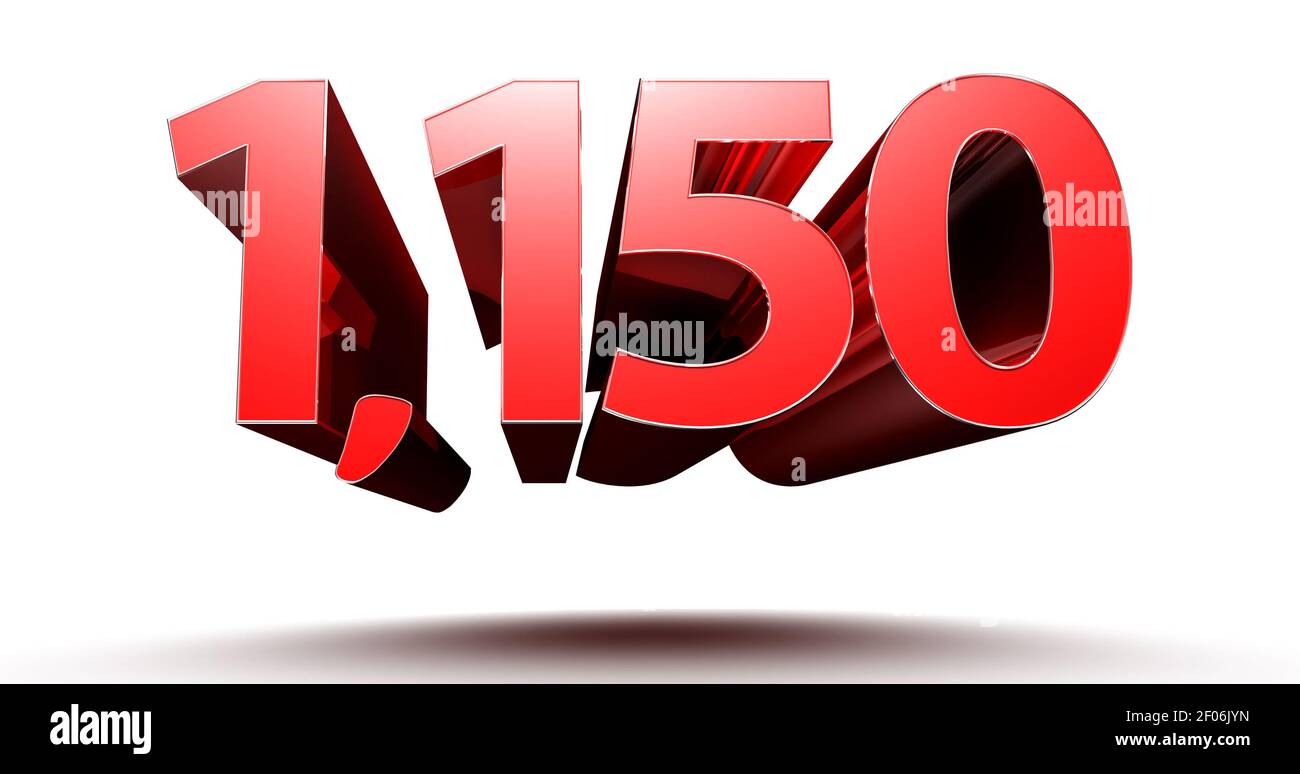 3D illustration Red number 1150 isolated on white background with ...