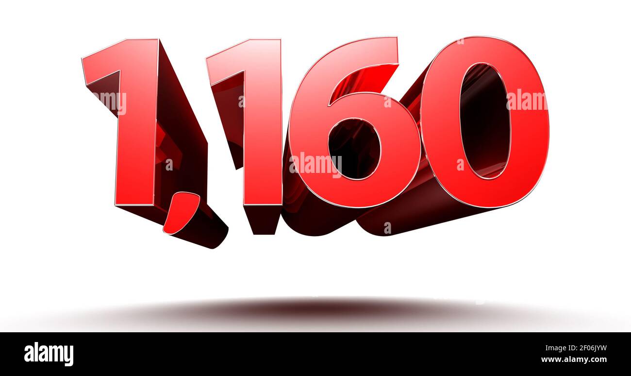 3D illustration Red number 1160 isolated on white background with ...