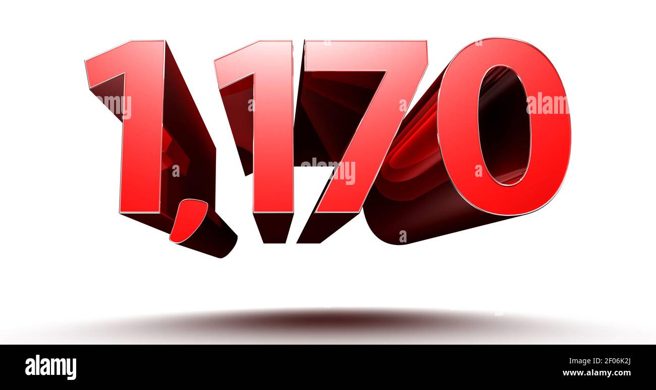 3D illustration Red number 1170 isolated on white background with ...