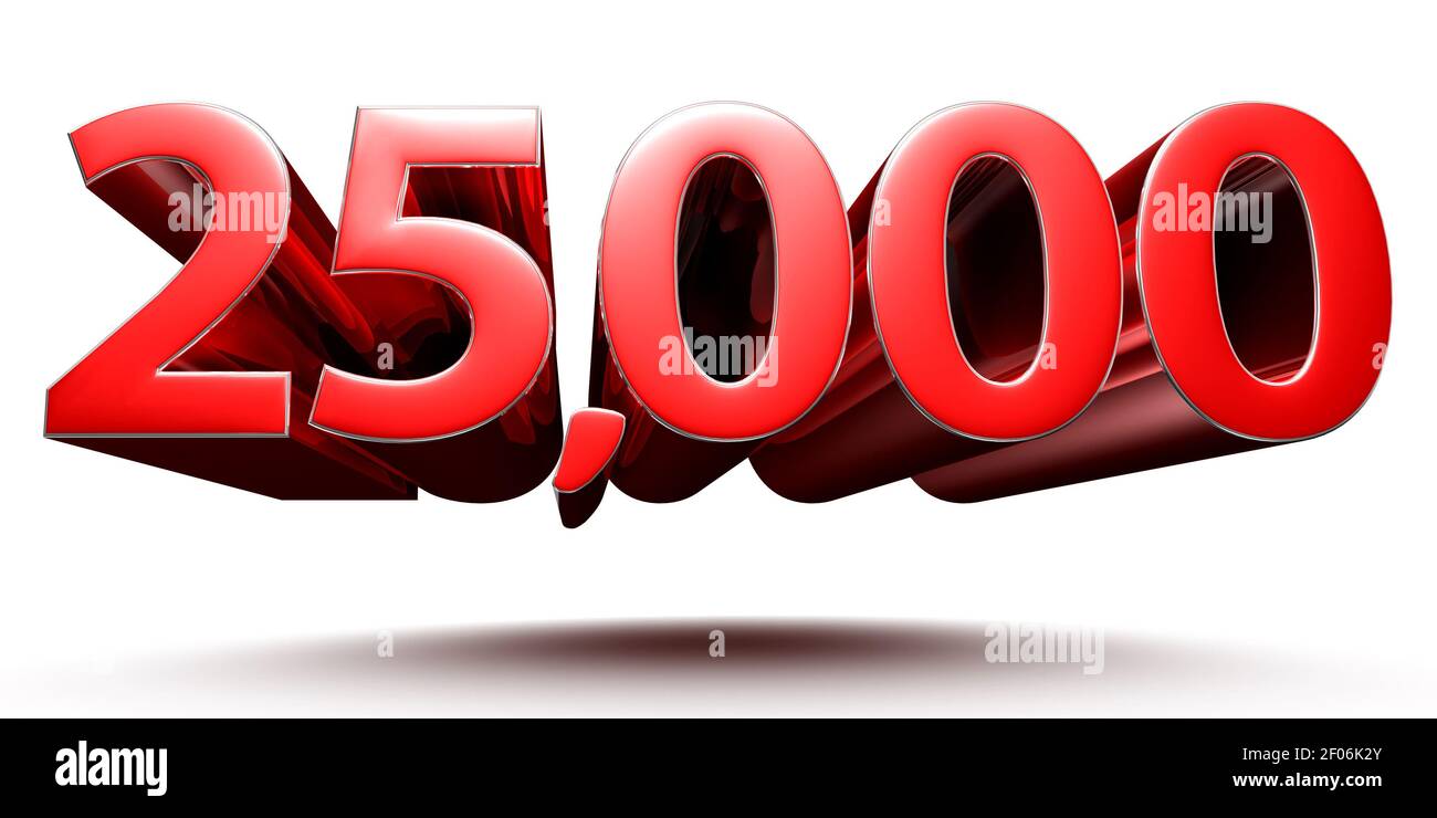3D Illustration Red Number 25000 Isolated On White Background With