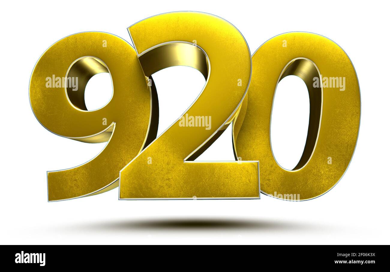 Gold 3d number 920 on white background.With clipping path Stock Photo ...