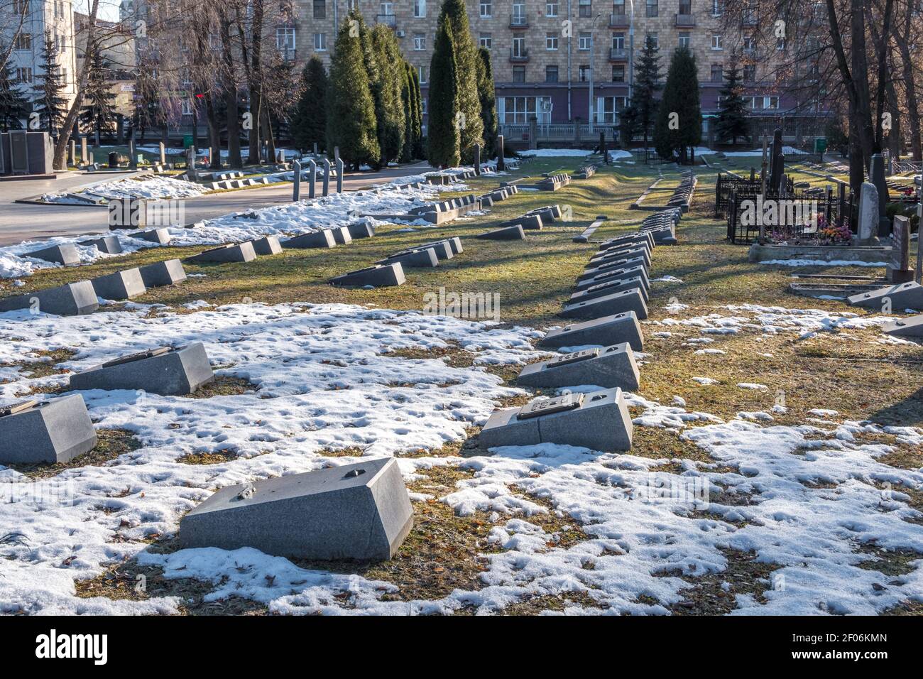 Minsk, Belarus - March 6, 2021: Monuments and graveyard tombstones to ...
