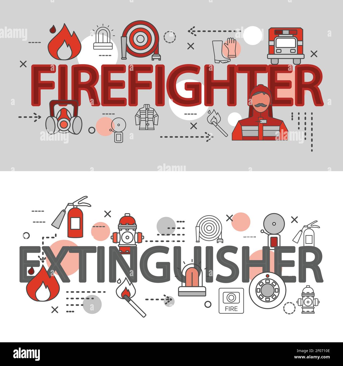 Two horizontal fire department line banner set with firefighter an ...