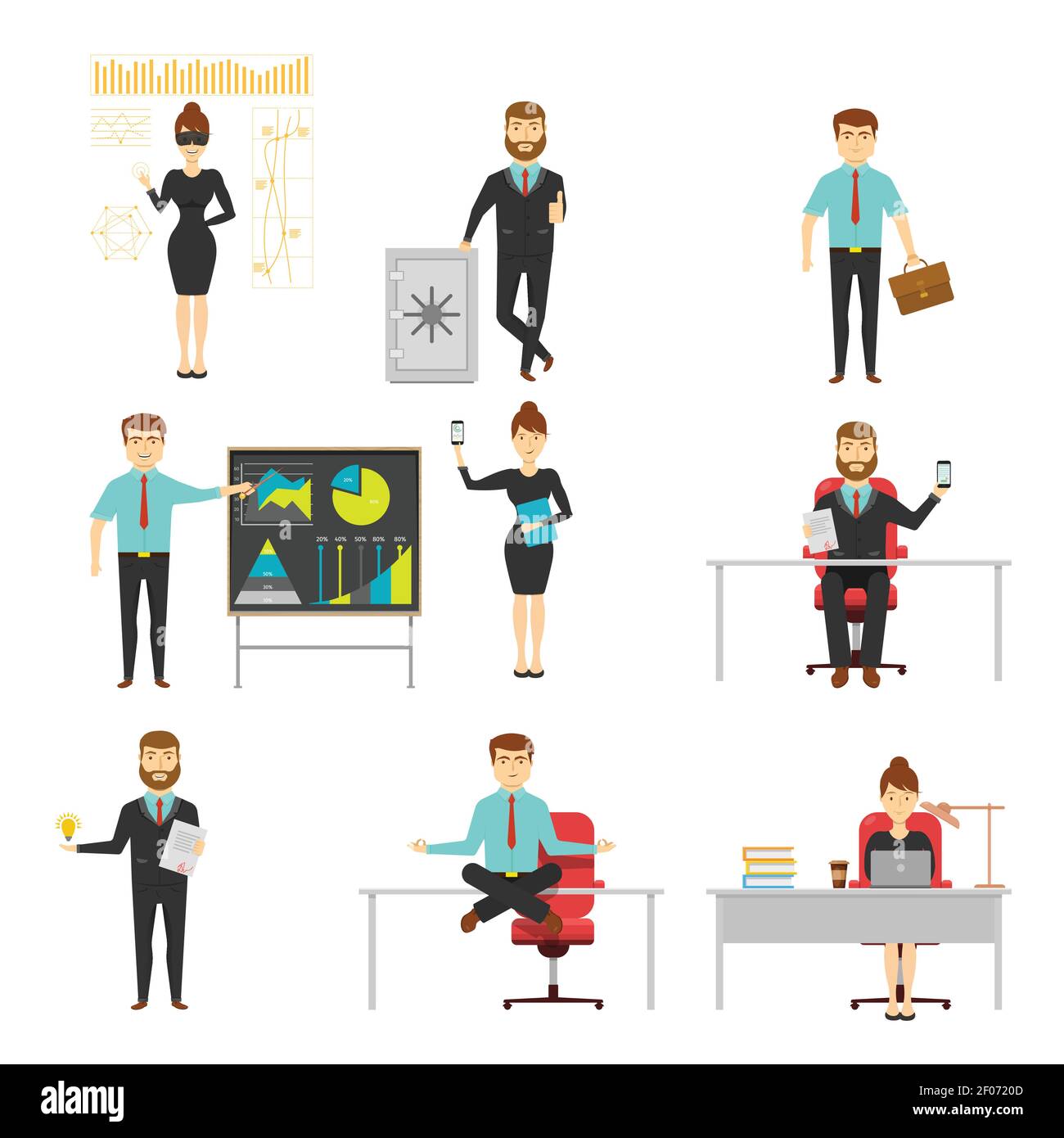 Businessperson set of characters with documents and smartphone at ...