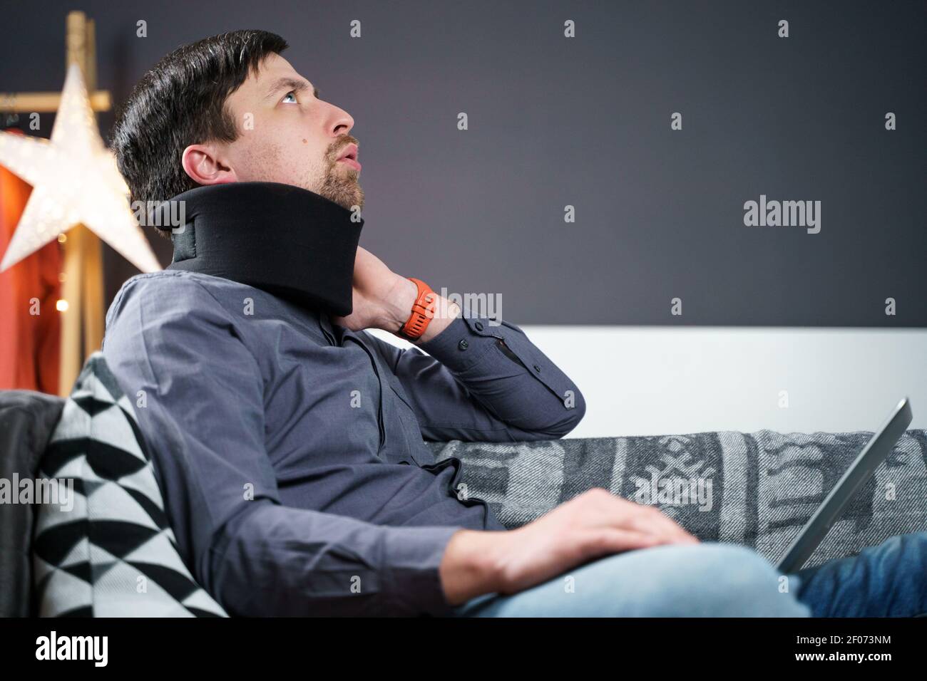 Business man overtime work massaging his neck while suffering from pain ...