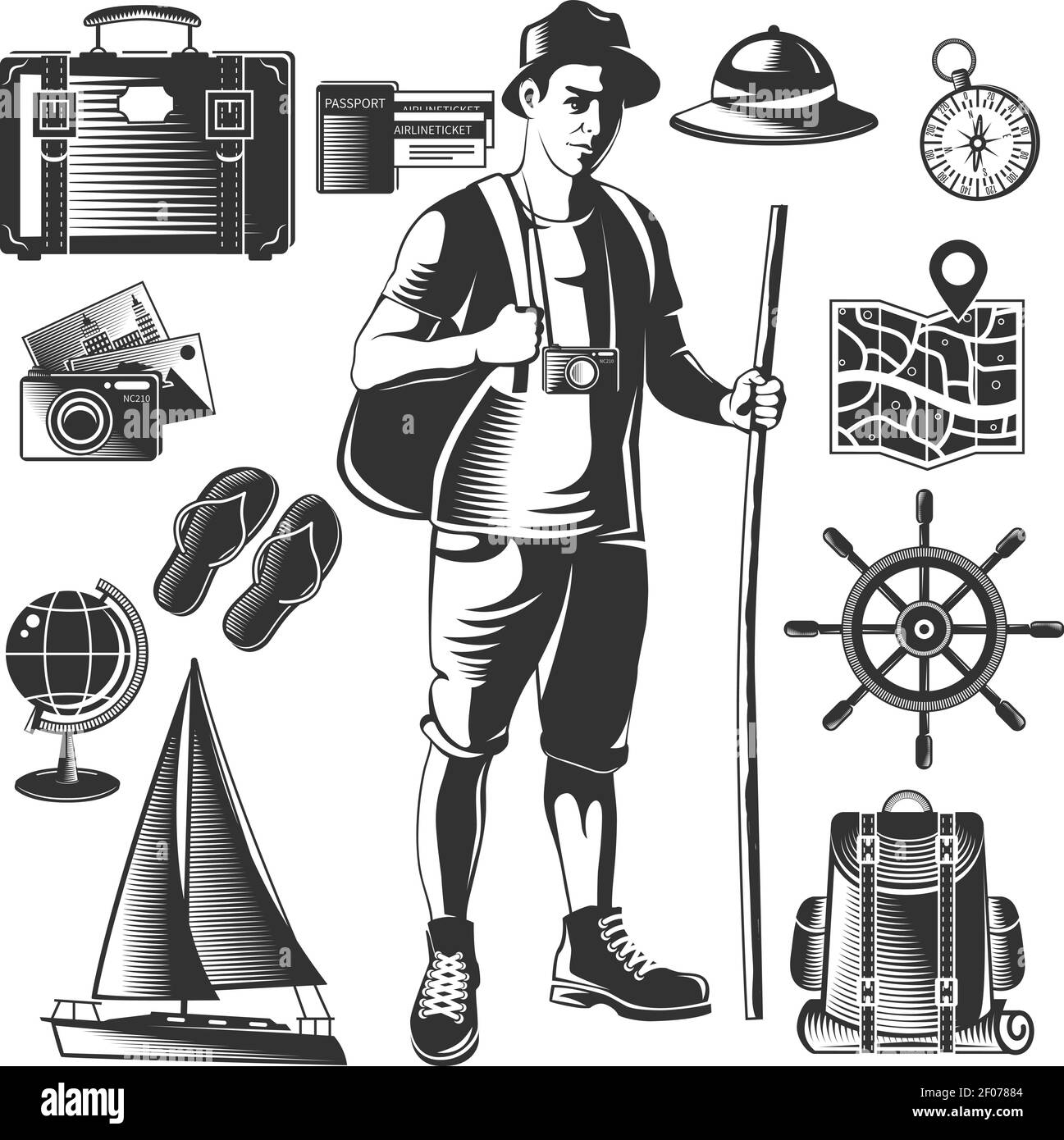 Traveler world map on Black and White Stock Photos & Images - Alamy