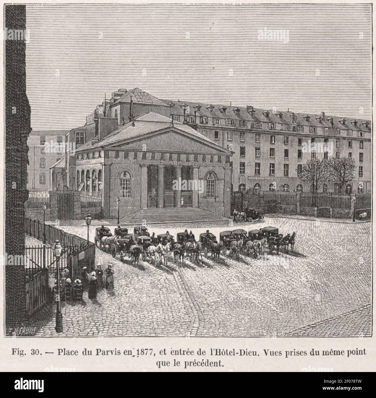 Place du Parvis en 1877, et entrée de l'Hôtel-Dieu (ancien Stock Photo ...