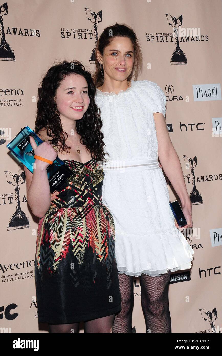 Amanda Peet and Sarah Steele. 2011 Film Independent Spirit Awards - Press Room held a the Santa ...