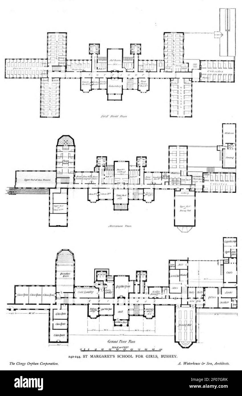 Plan by Alfred Waterhouse for St. Margaret's School, Bushey Stock Photo ...