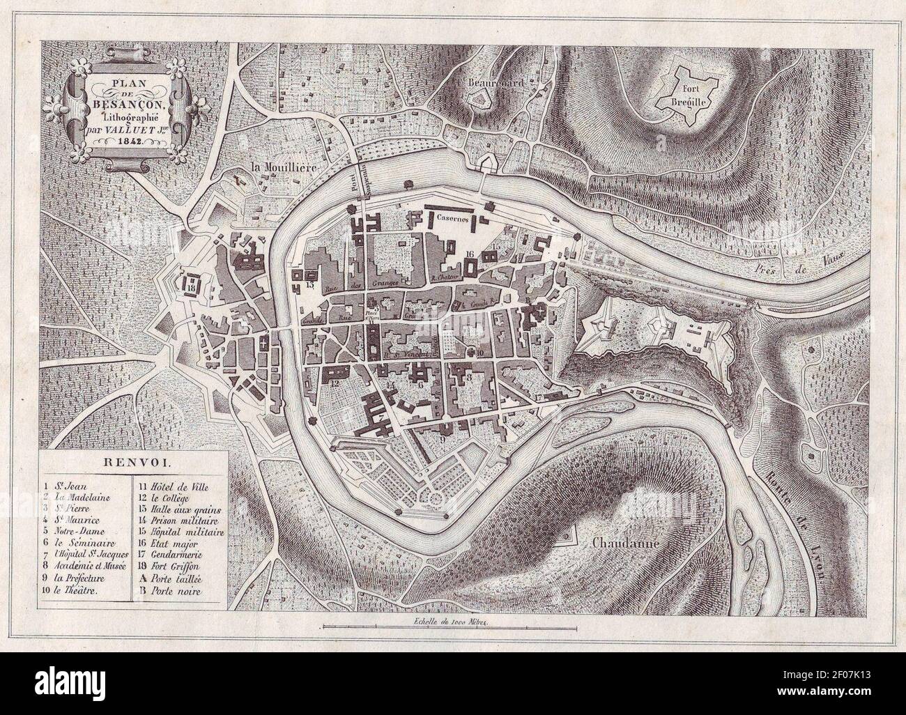 Plan de Besançon 1842 par VALLUET Stock Photo - Alamy