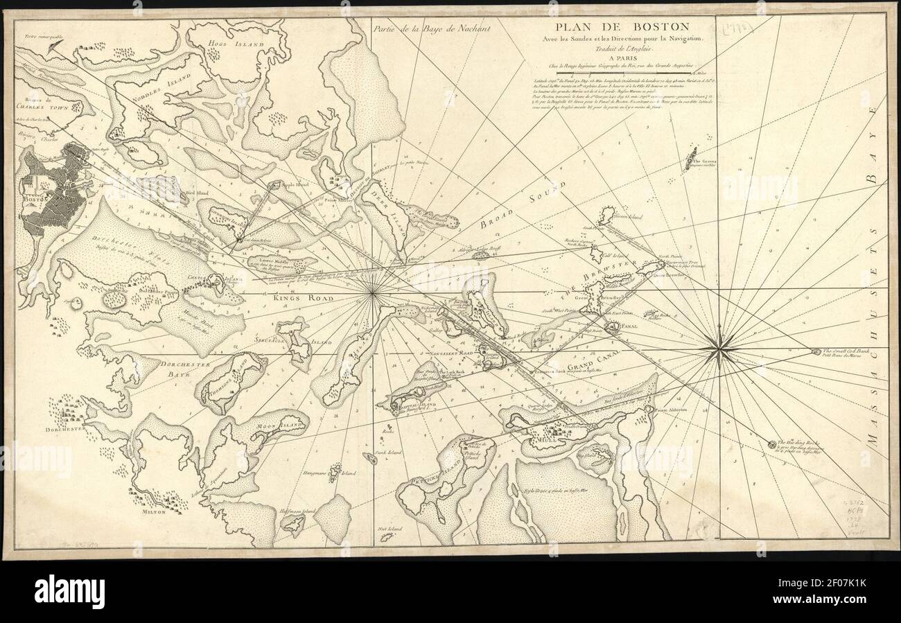 Plan de Boston avec les sondes et les directions pour la navigation ...