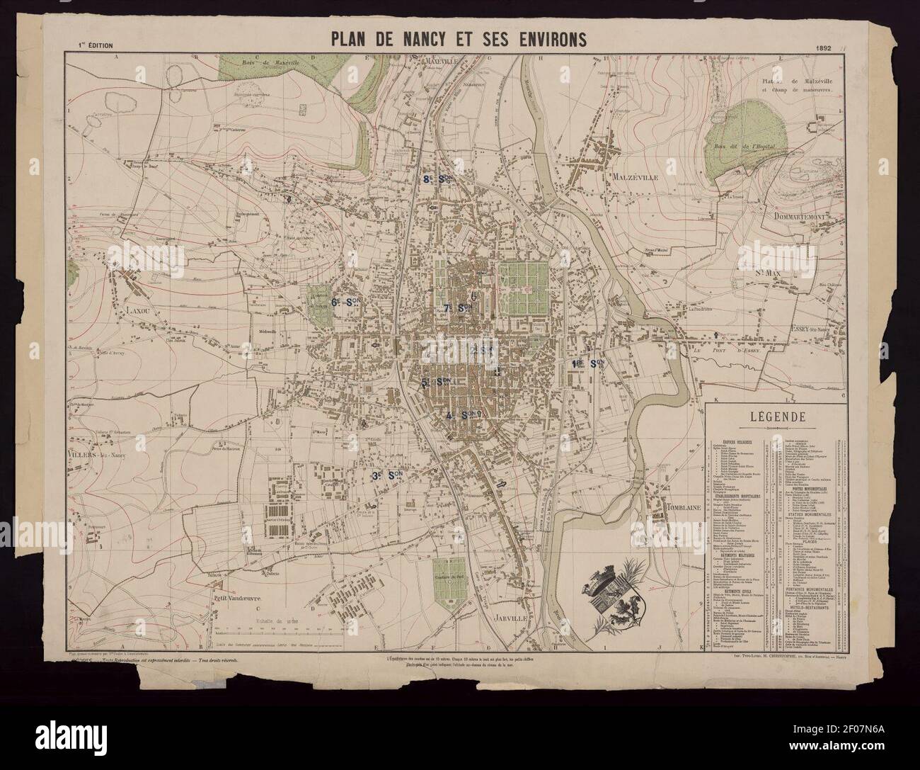 Plan de Nancy et ses environs 1892 G-FG-ES-00019 Stock Photo - Alamy