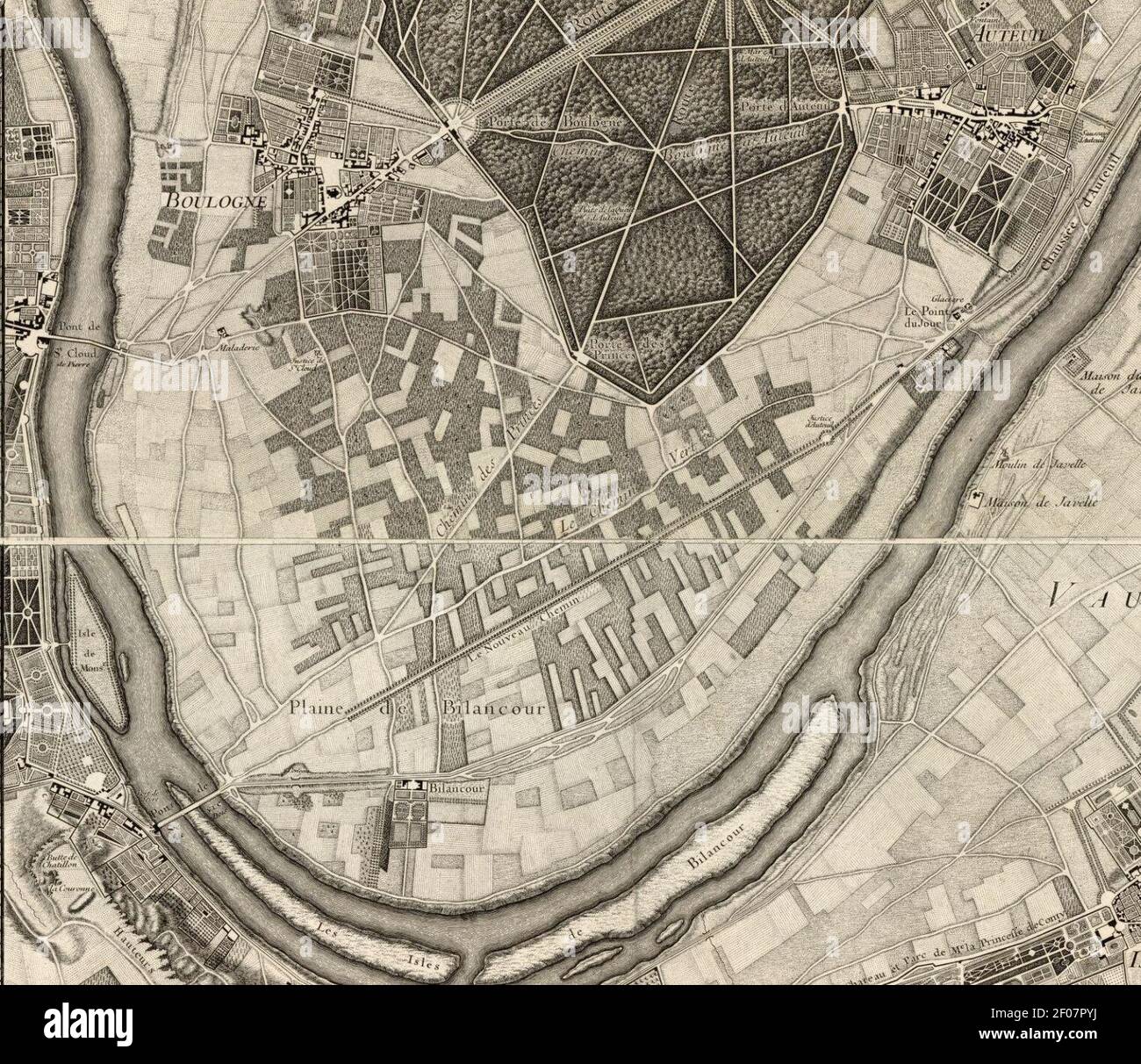 Plan de Roussel 1731 - extrait Boulogne et Billancourt Stock Photo - Alamy