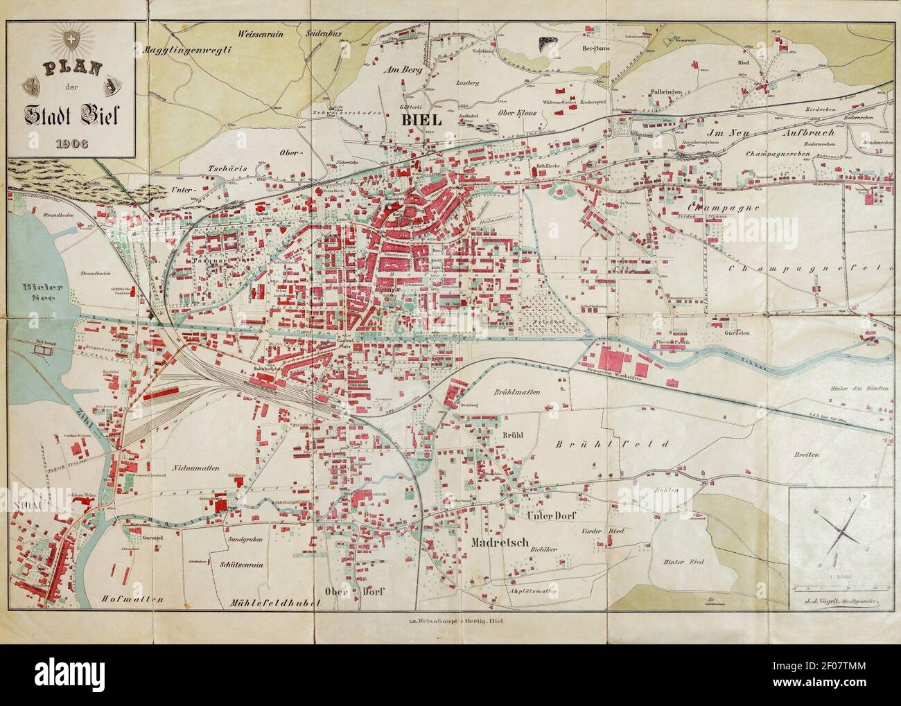 Plan der Stadt Biel 1906 c Stock Photo - Alamy