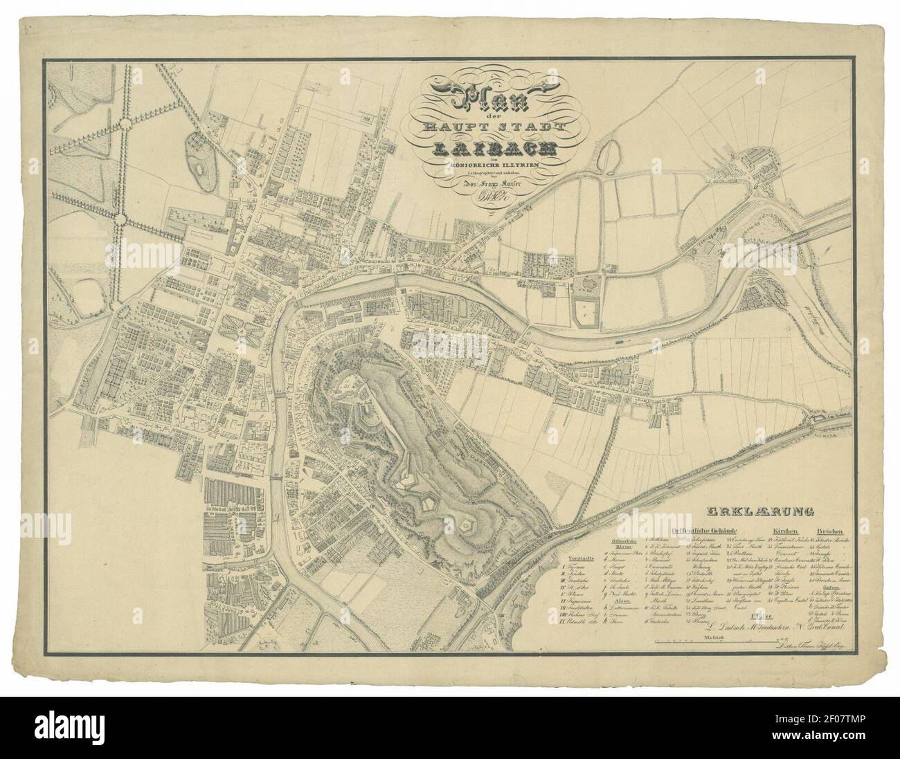 Plan der Haupt Stadt Laibach im Königreiche Illyrien 1830 Stock Photo ...