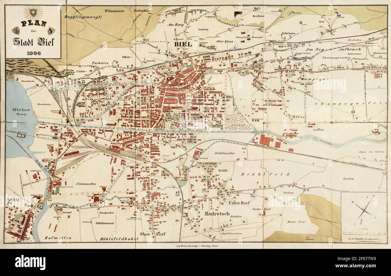 Plan der Stadt Biel 1906 B Stock Photo - Alamy