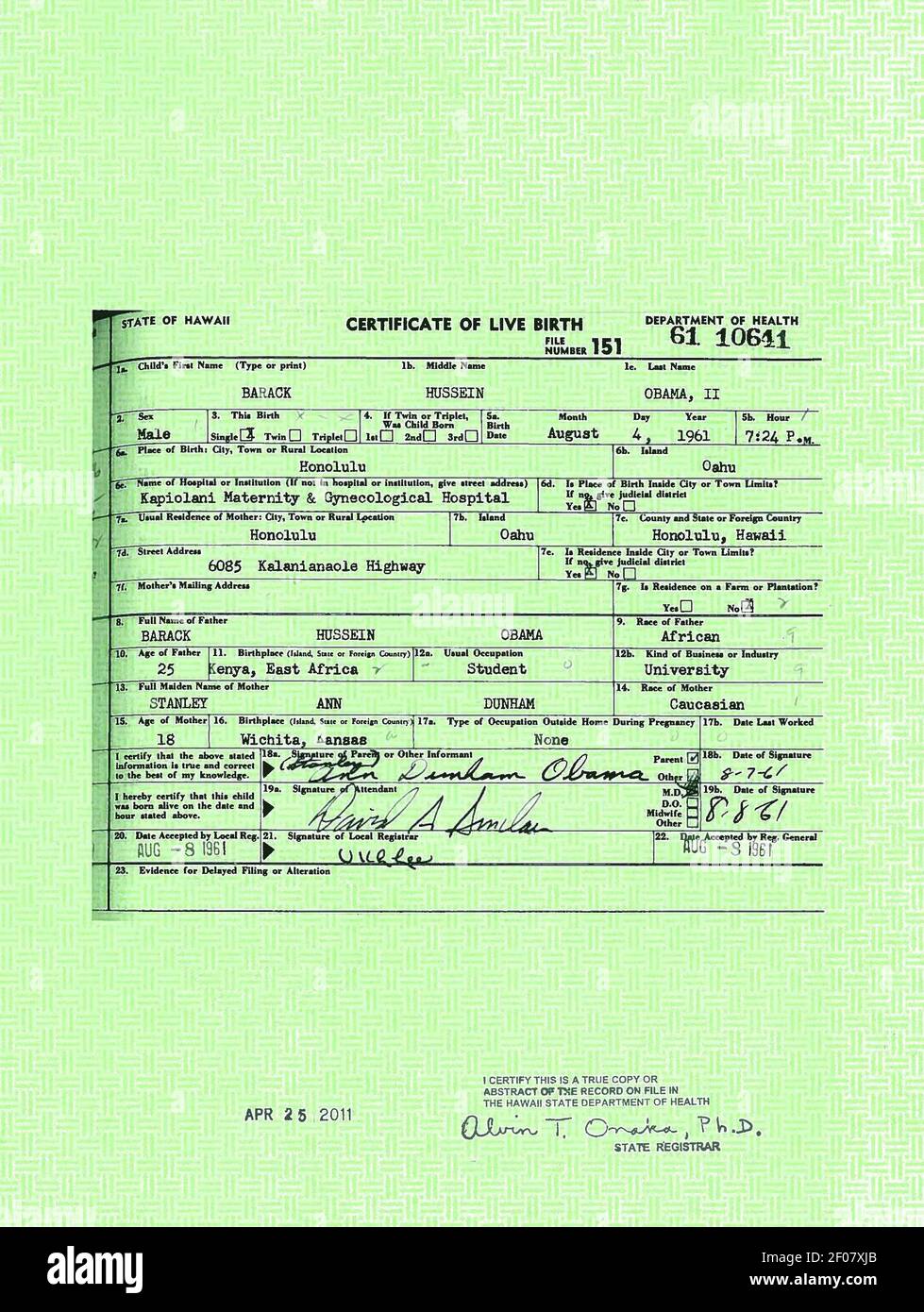 27 April 2011 - Washington, D.C. - Image released by the White House of ...