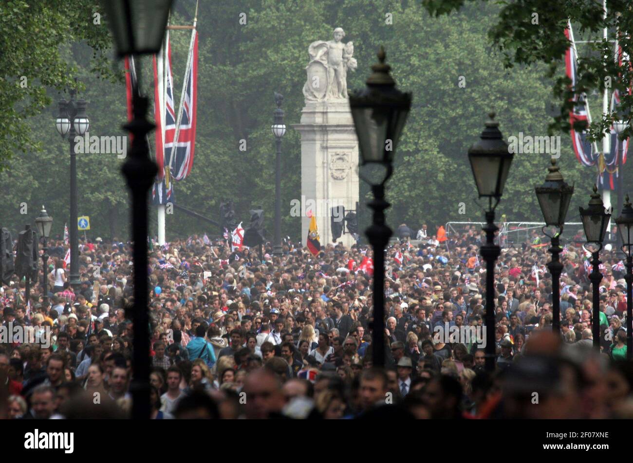 29 April 2011- London, England- Royal wedding day. Massive crowds swell ...