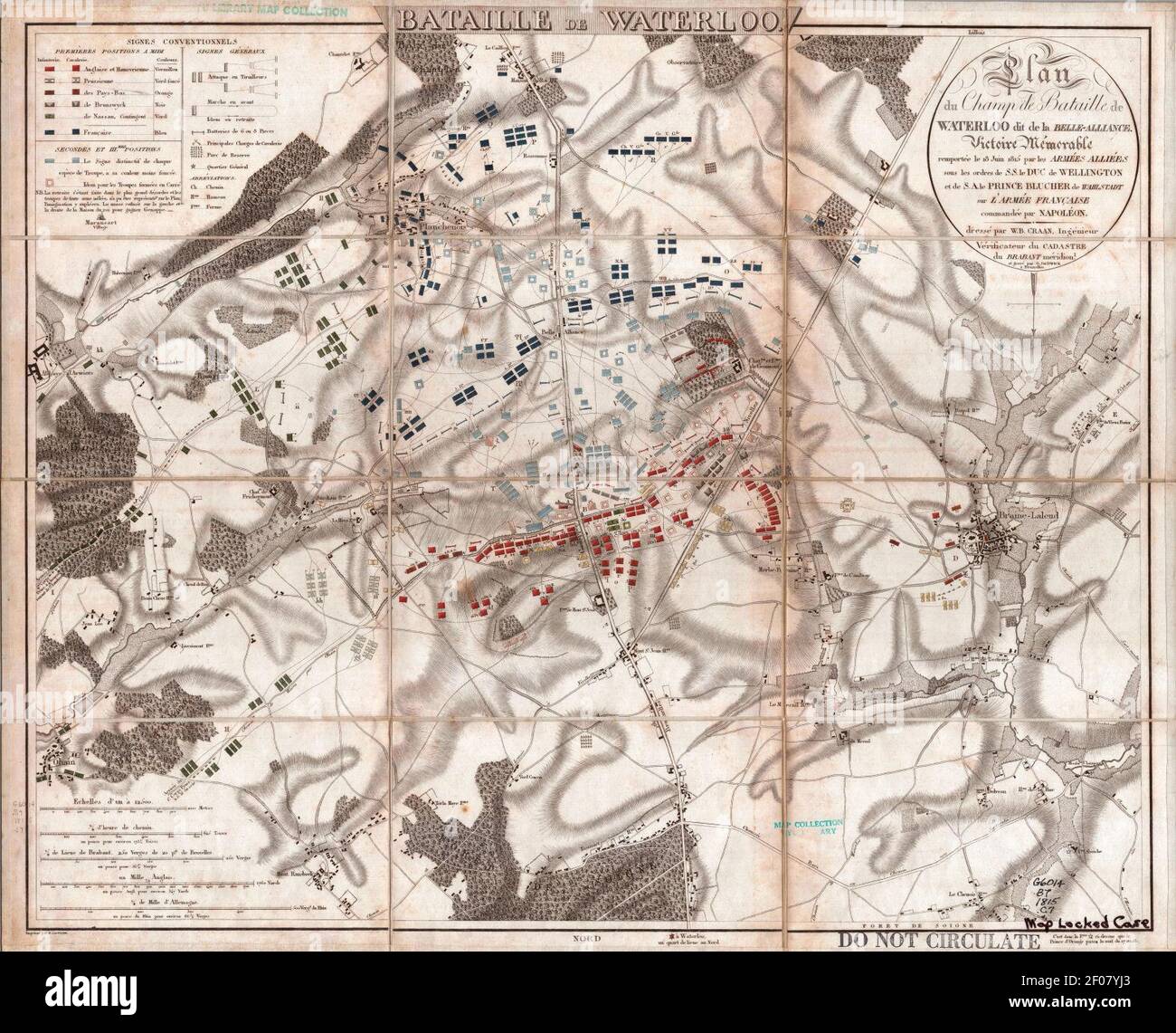 PLAN DU CHAMP DE BATAILLE DE WATERLOO (W.B. CRAAN, 1816 Stock Photo - Alamy
