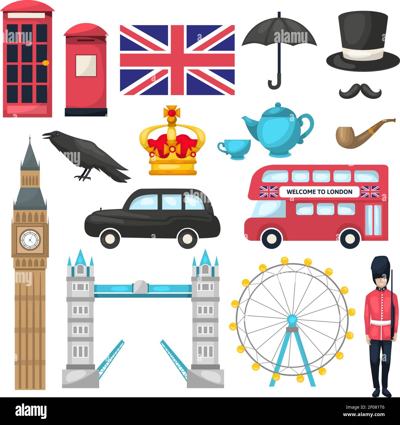 London icon set with different attraction recognizable buildings and ...