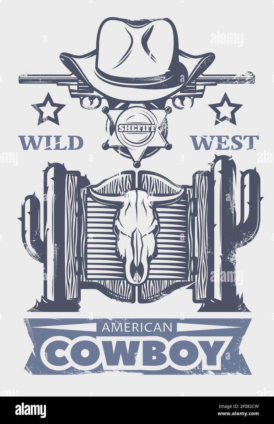 Wild west print or poster with American cowboy headline and cowboys ...