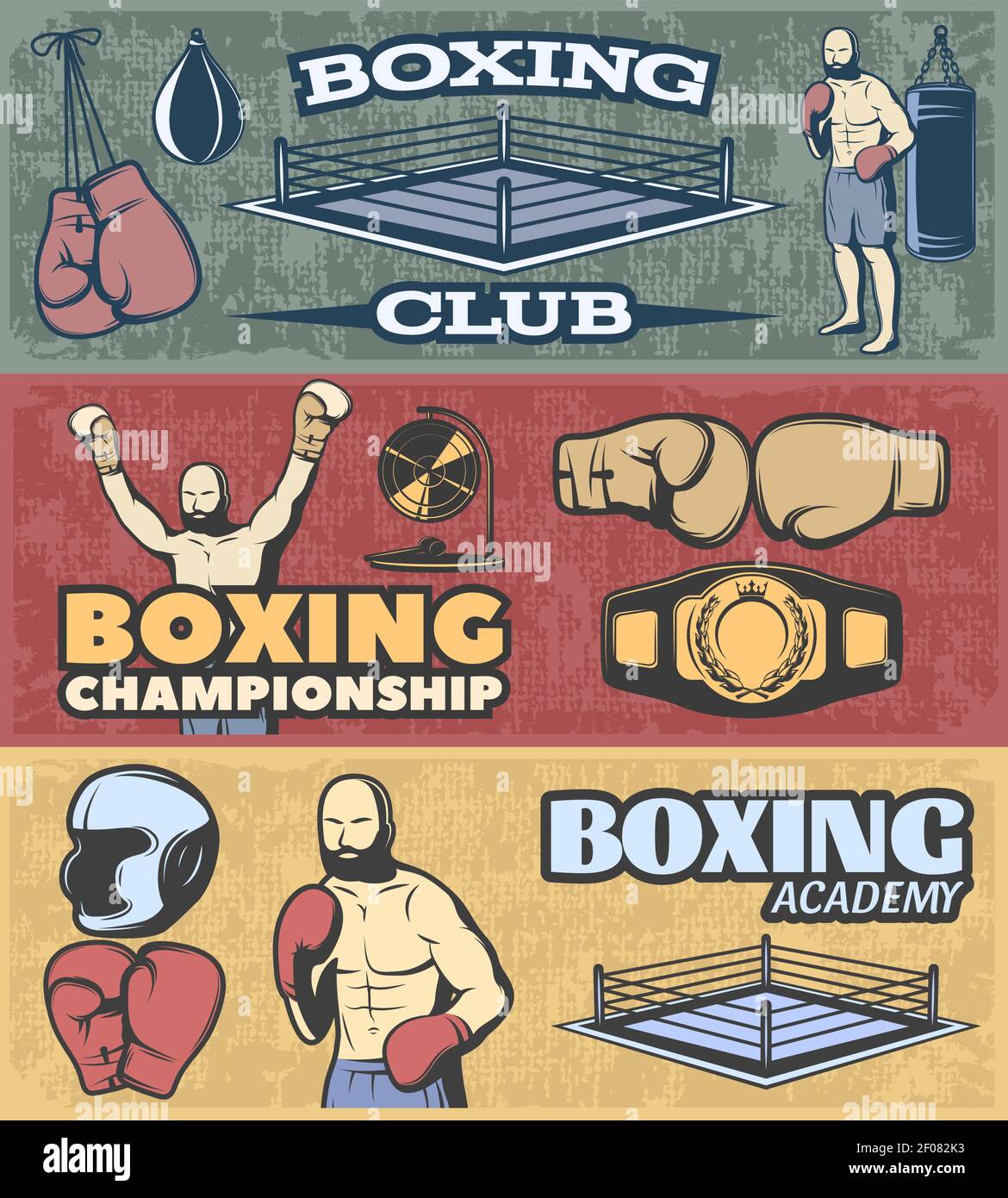 Boxing horizontal banners set with fight club championship and academy ...